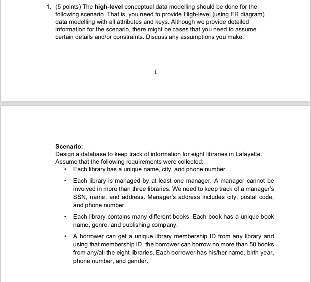 Solved 1. (5 points) The high-level conceptual data | Chegg.com