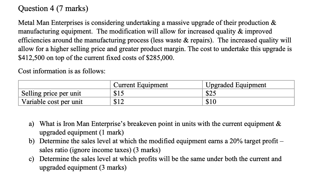 Solved Metal Man Enterprises is considering undertaking a | Chegg.com