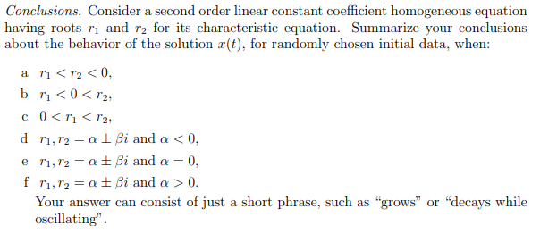 Solved Conclusions. Consider a second order linear constant | Chegg.com