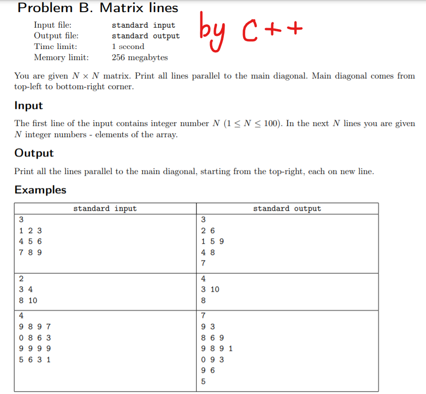 Solved by C++ Problem B. Matrix lines Input file: standard | Chegg.com
