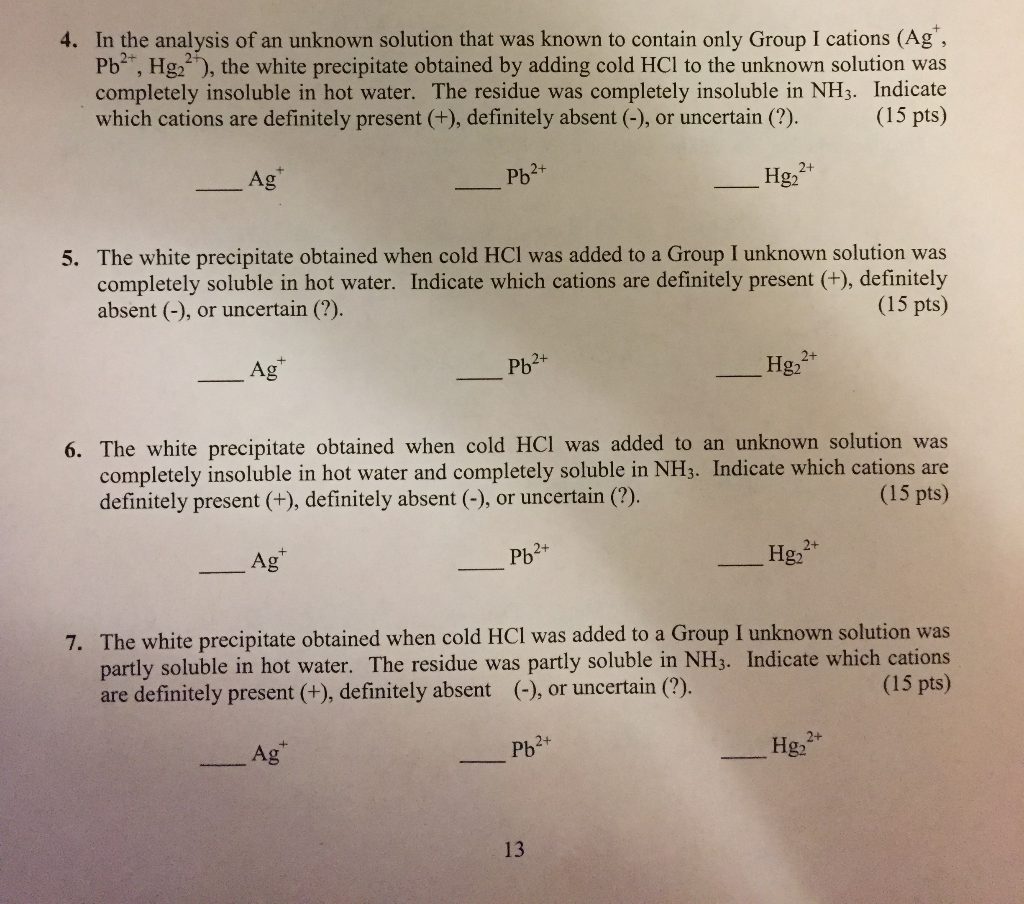 Solved 4. In the analysis of an unknown solution that was | Chegg.com