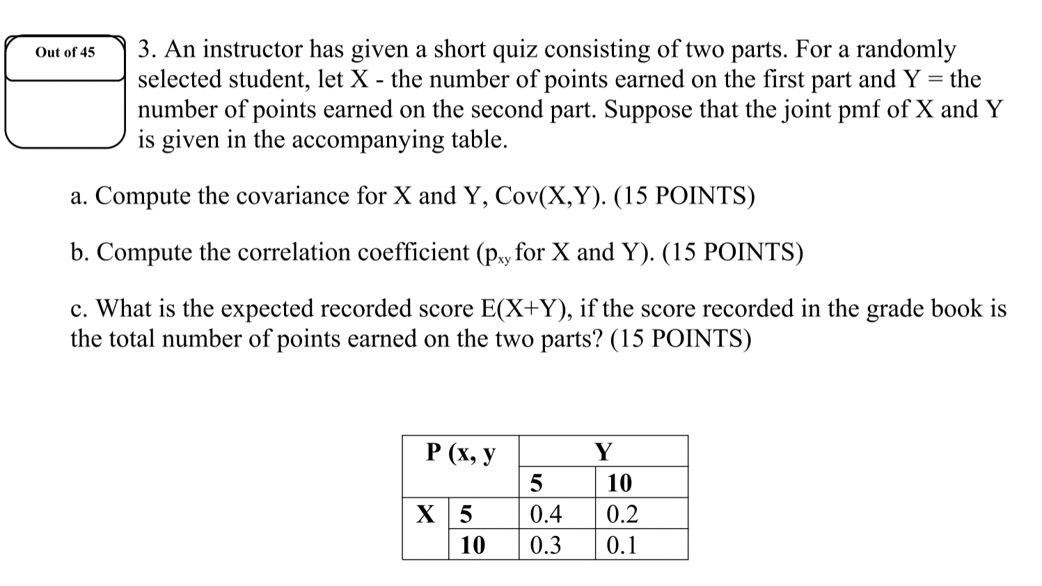 Solved Out of 45 3. An instructor has given a short quiz | Chegg.com