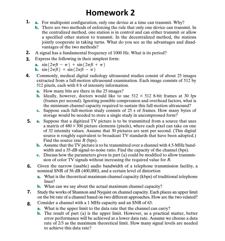 Homework 2 1. a. For multipoint configuration, only | Chegg.com