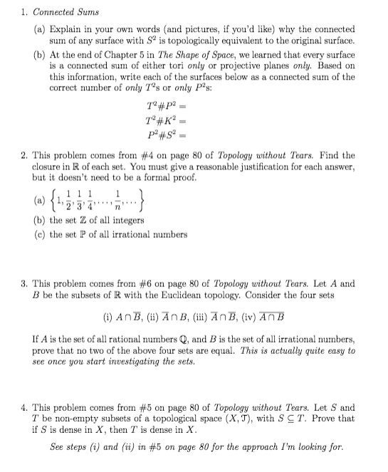 Solved 1. Connected Sums (a) Explain in your own words and | Chegg.com