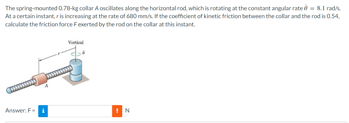 Solved The spring-mounted 0.78-kg collar A oscillates along | Chegg.com