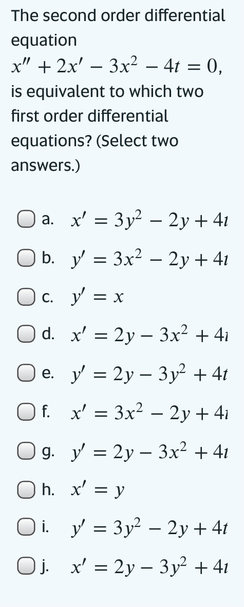 Solved The second order differential equation | Chegg.com