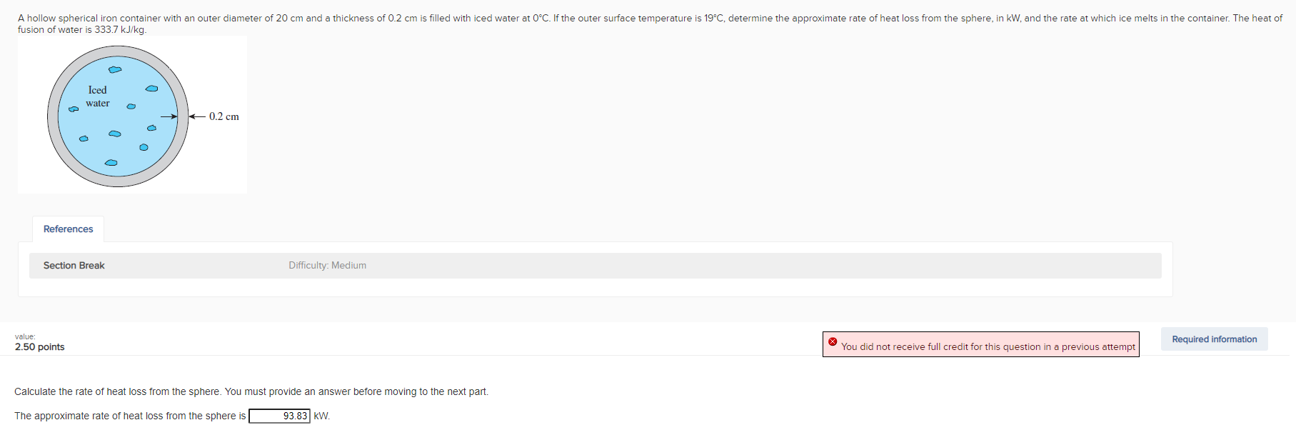 Solved A hollow spherical iron container with an outer | Chegg.com