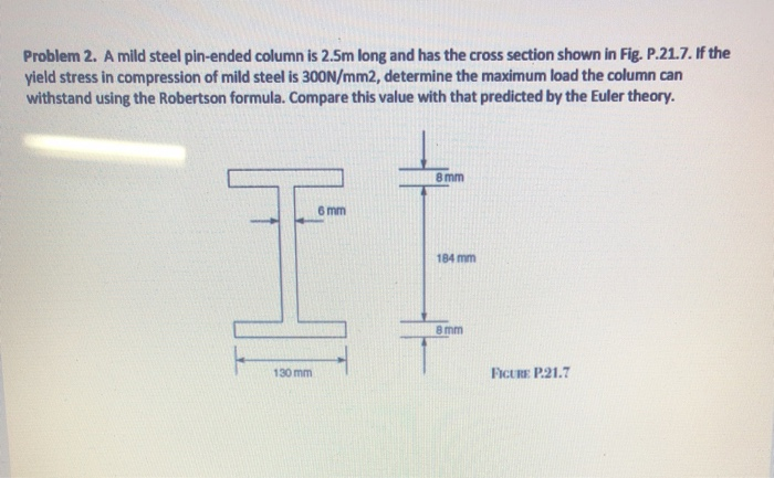 Solved Problem 2. A mild steel pin-ended column is 2.5m long | Chegg.com