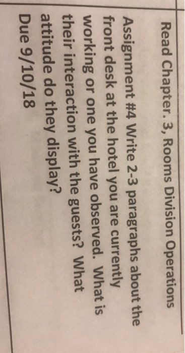 Solved Read Chapter. 3, Rooms Division Operations Assignment | Chegg.com