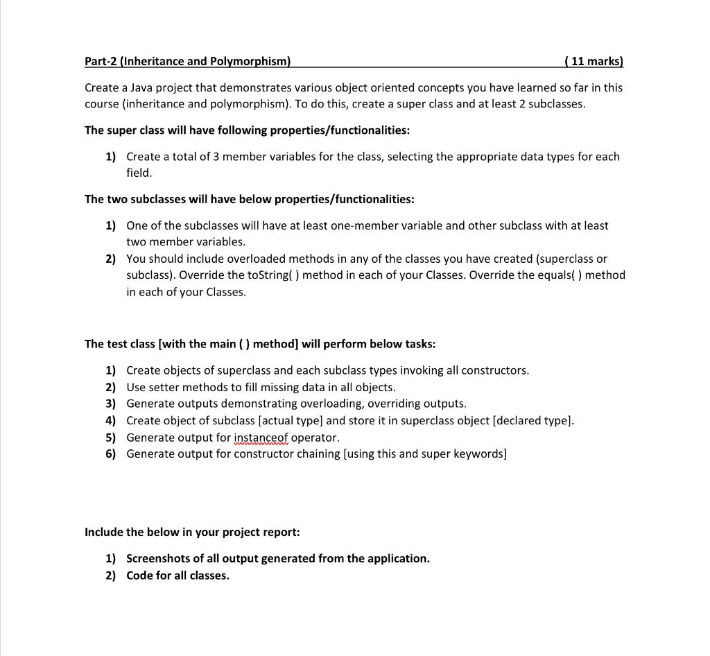 Solved Part-2 (Inheritance and Polymorphism) (11 marks) | Chegg.com