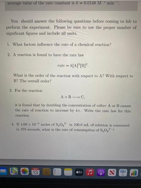 Solved average value of the rate constant is | Chegg.com