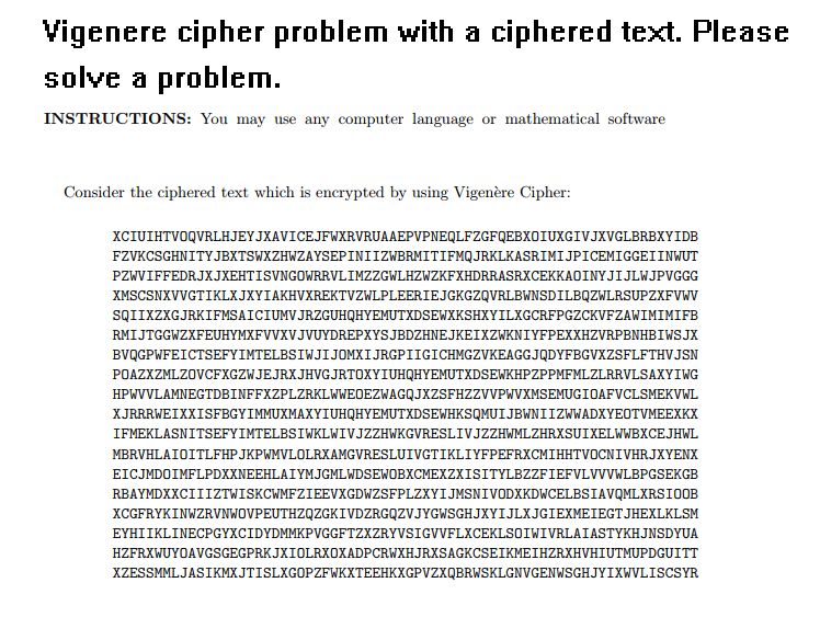 Solved Vigenere cipher problem with a ciphered text. Please | Chegg.com
