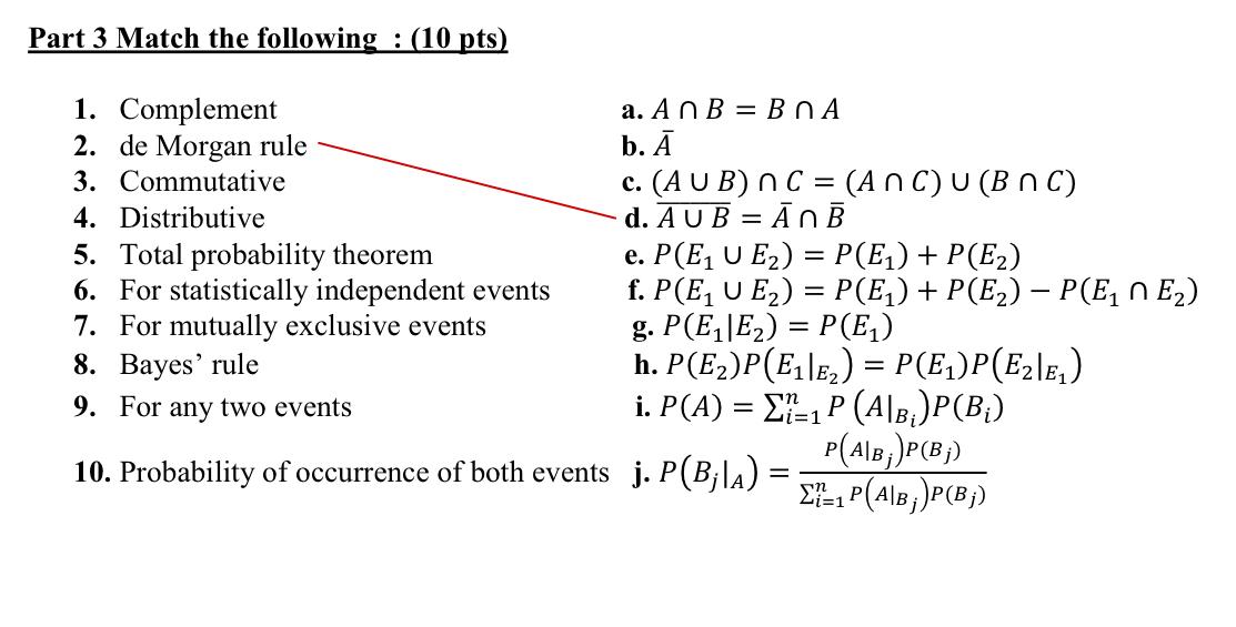 Solved Part 3 Match the following : (10pts) 1. Complement a. | Chegg.com
