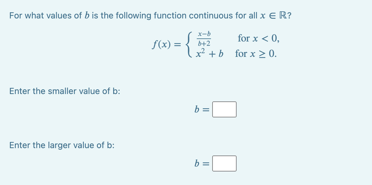 Solved For what values of b is the following function | Chegg.com