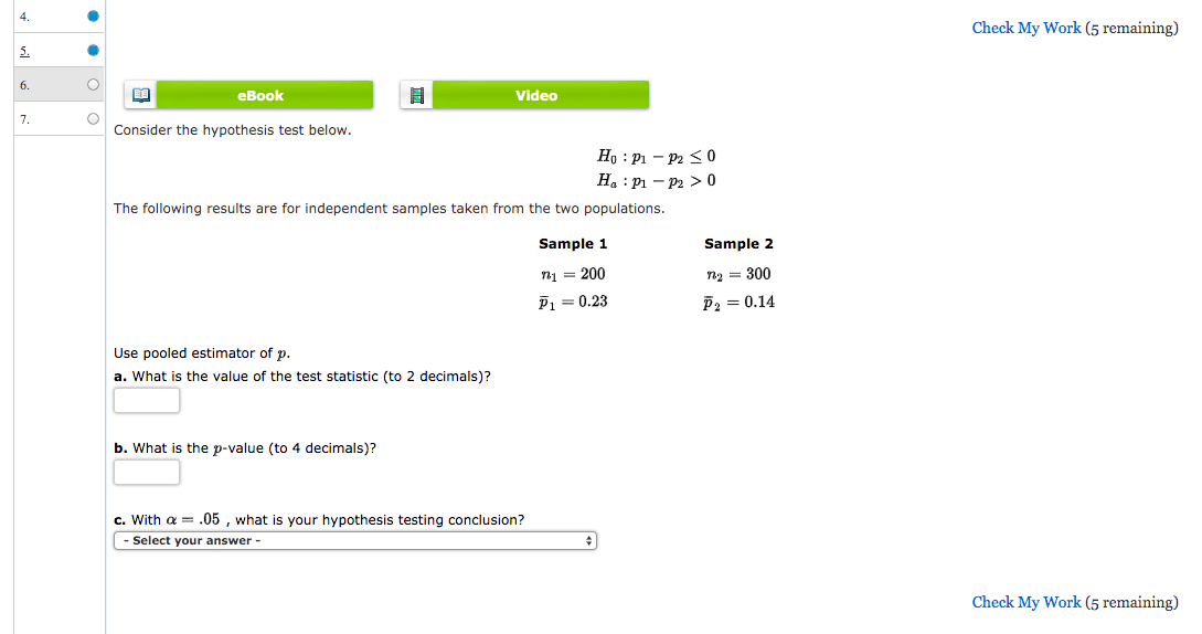 Solved Check My Work (5 remaining) eBook Video Consider the | Chegg.com