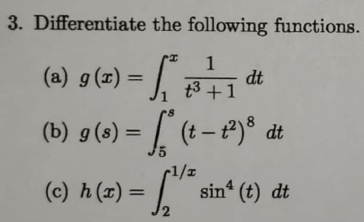 Solved 3. Differentiate the following functions. (a) | Chegg.com