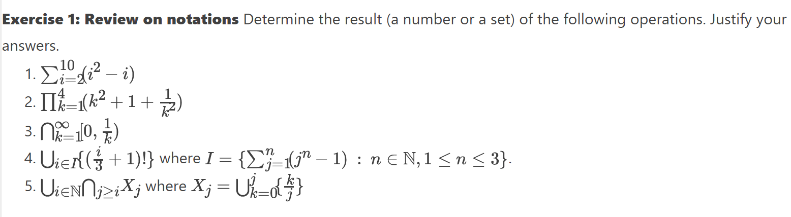 Solved Exercise 1: Review on notations Determine the result | Chegg.com
