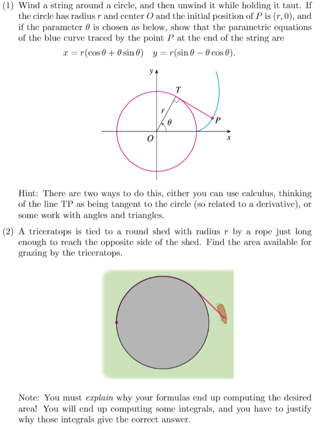 Solved (1) Wind a string around a circle, and then unwind it | Chegg.com