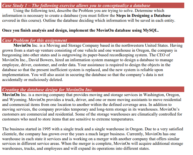 Solved Case Study 1 - The following exercise allows you to | Chegg.com
