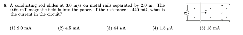 Solved 8. A conducting rod slides at 3.0 m/s on metal rails | Chegg.com