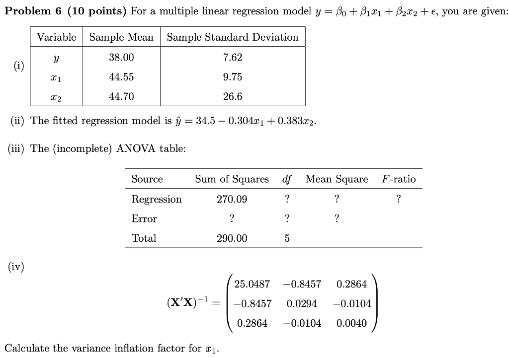 For a multiple linear regression model y = β0 + β1x1 | Chegg.com