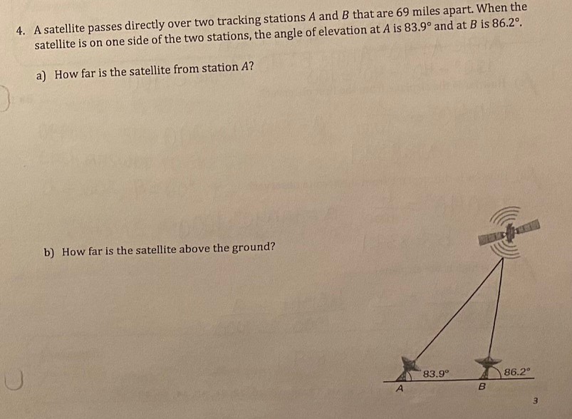 Solved A satellite passes directly over two tracking | Chegg.com
