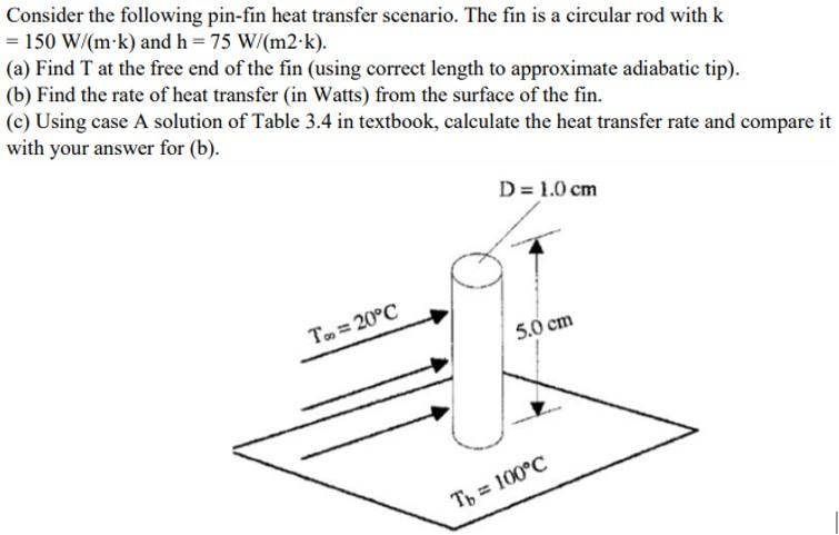 Solved Consider the following pin-fin heat transfer | Chegg.com