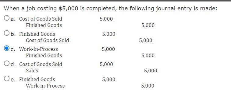 Solved When a job costing $5,000 is completed, the following | Chegg.com