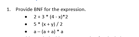 Solved Provide BNF for the | Chegg.com