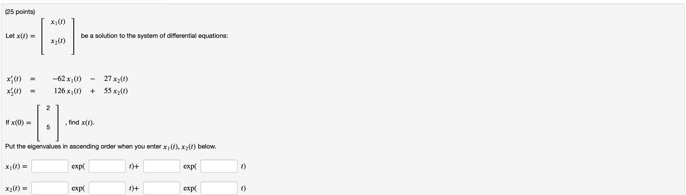 Solved Let x(t)=[x1(t)x2(t)] be a solution to the system of | Chegg.com