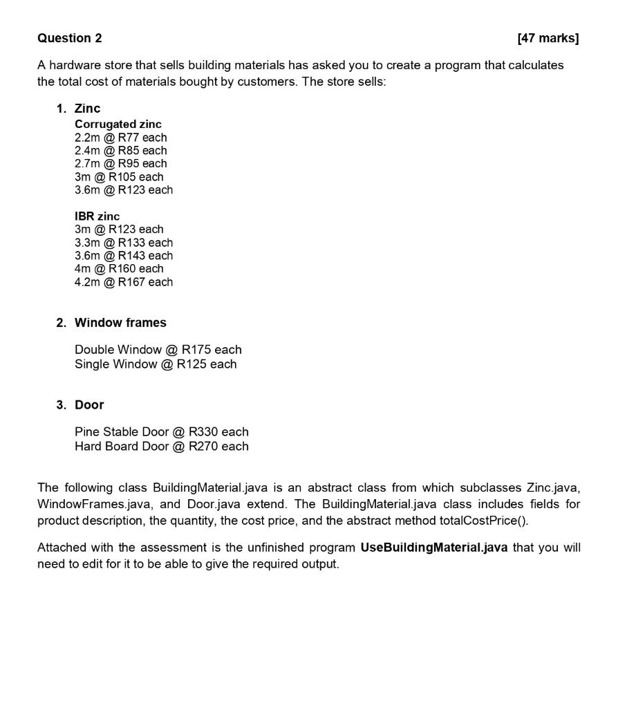Solved Question 2 A hardware store that sells building | Chegg.com