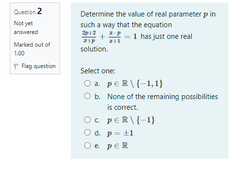 Solved Determine the value of real parameter p in such a way | Chegg.com