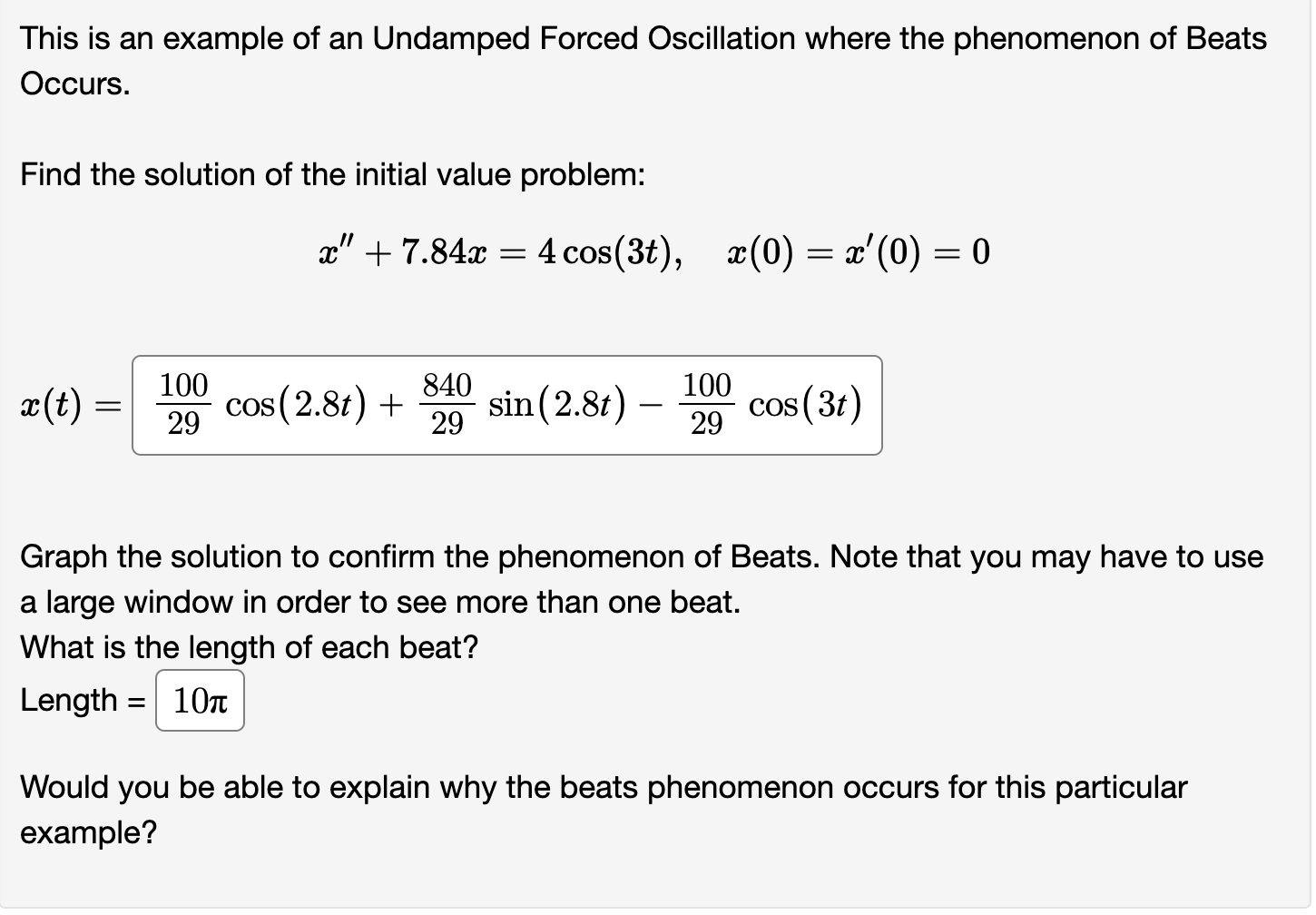 Solved This is an example of an Undamped Forced Oscillation | Chegg.com