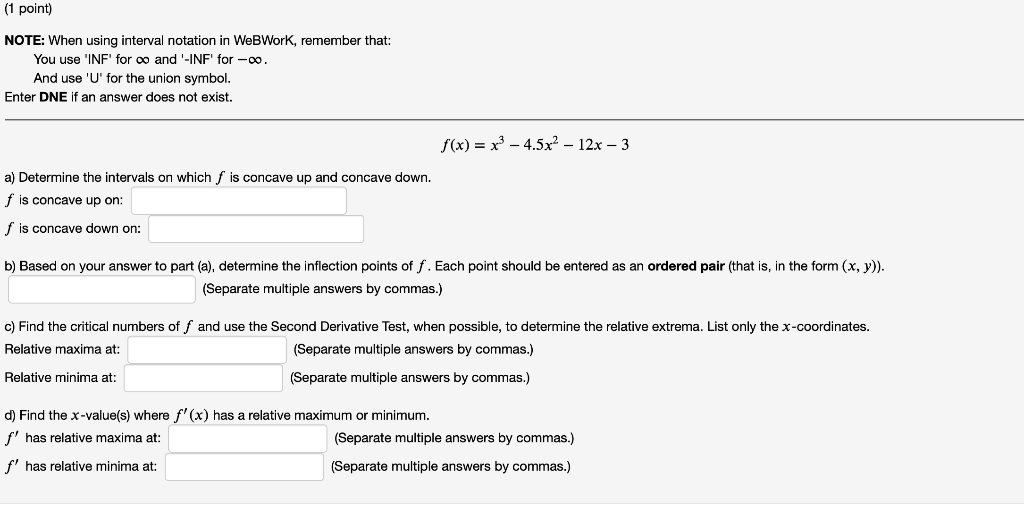 Solved (1 point) NOTE: When using interval notation in | Chegg.com