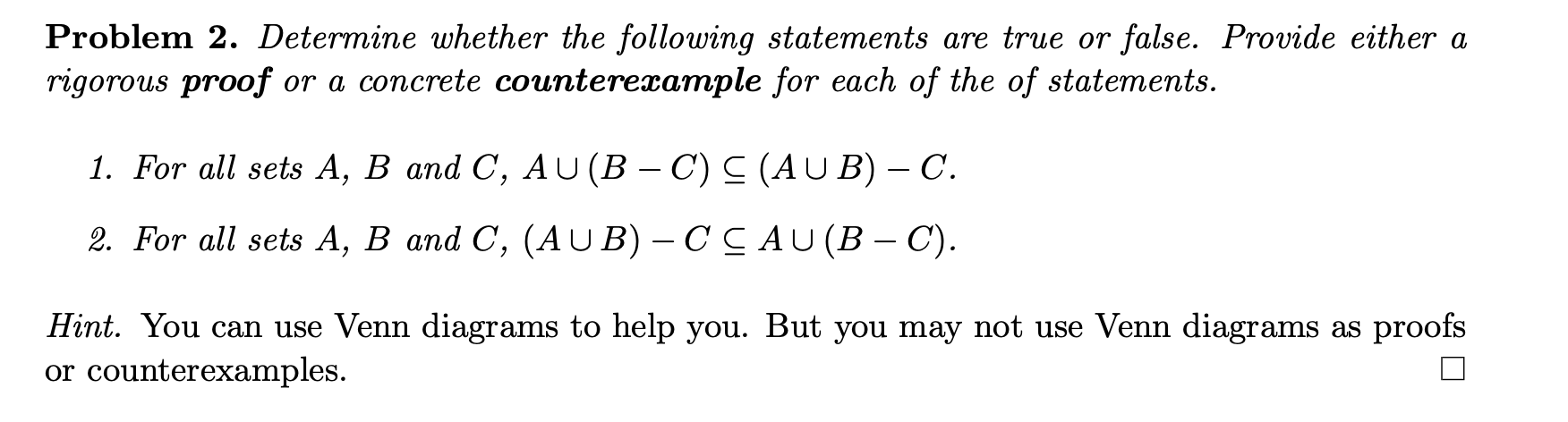 Solved Problem 2. Determine whether the following statements | Chegg.com