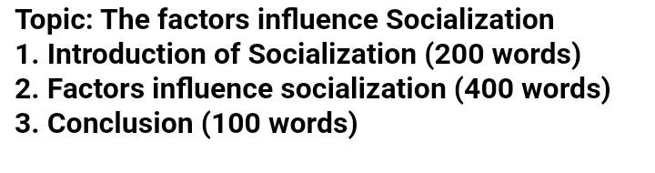 Solved Topic: The factors influence Socialization 1. | Chegg.com