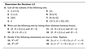 Solved Exercises for Section 1.3 A. List all the subsets of | Chegg.com