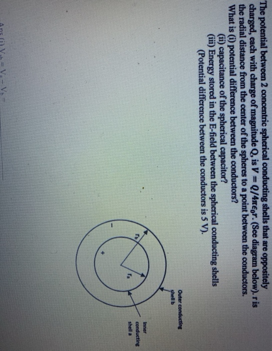 Solved The potential between 2 concentric spherical | Chegg.com