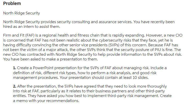 Solved North Ridge Security North Ridge Security provides | Chegg.com
