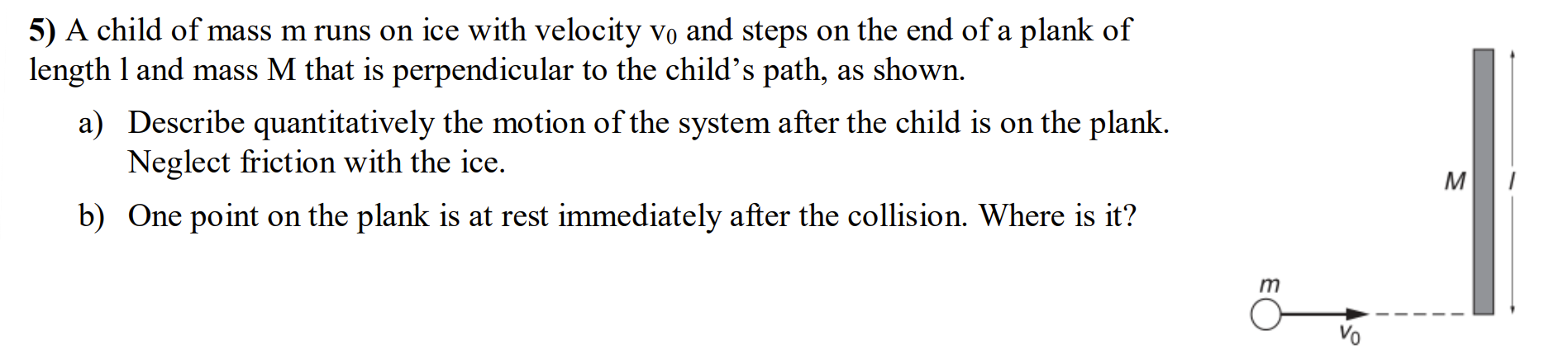 Solved 5)A child of mass m ﻿runs on ice with velocity v0 | Chegg.com