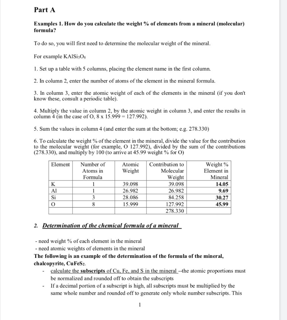 Solved Part A Examples 1. How do you calculate the weight % | Chegg.com