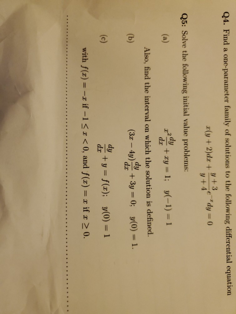 Solved Q4. Find a one-parameter family of solutions to the | Chegg.com