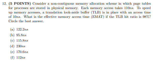 Solved 12. (5 POINTS) Consider a non-contiguous memory | Chegg.com