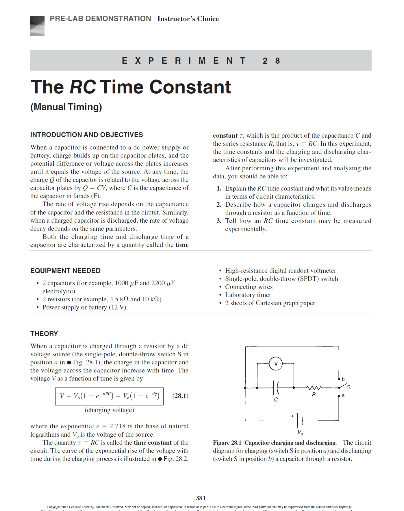 Solved Data Table 1 Purpose: To determine the RC time | Chegg.com