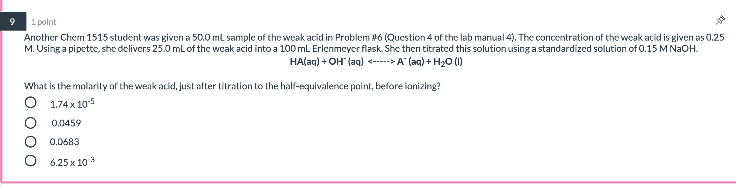 Solved Do 9 1 point Another Chem 1515 student was given a | Chegg.com