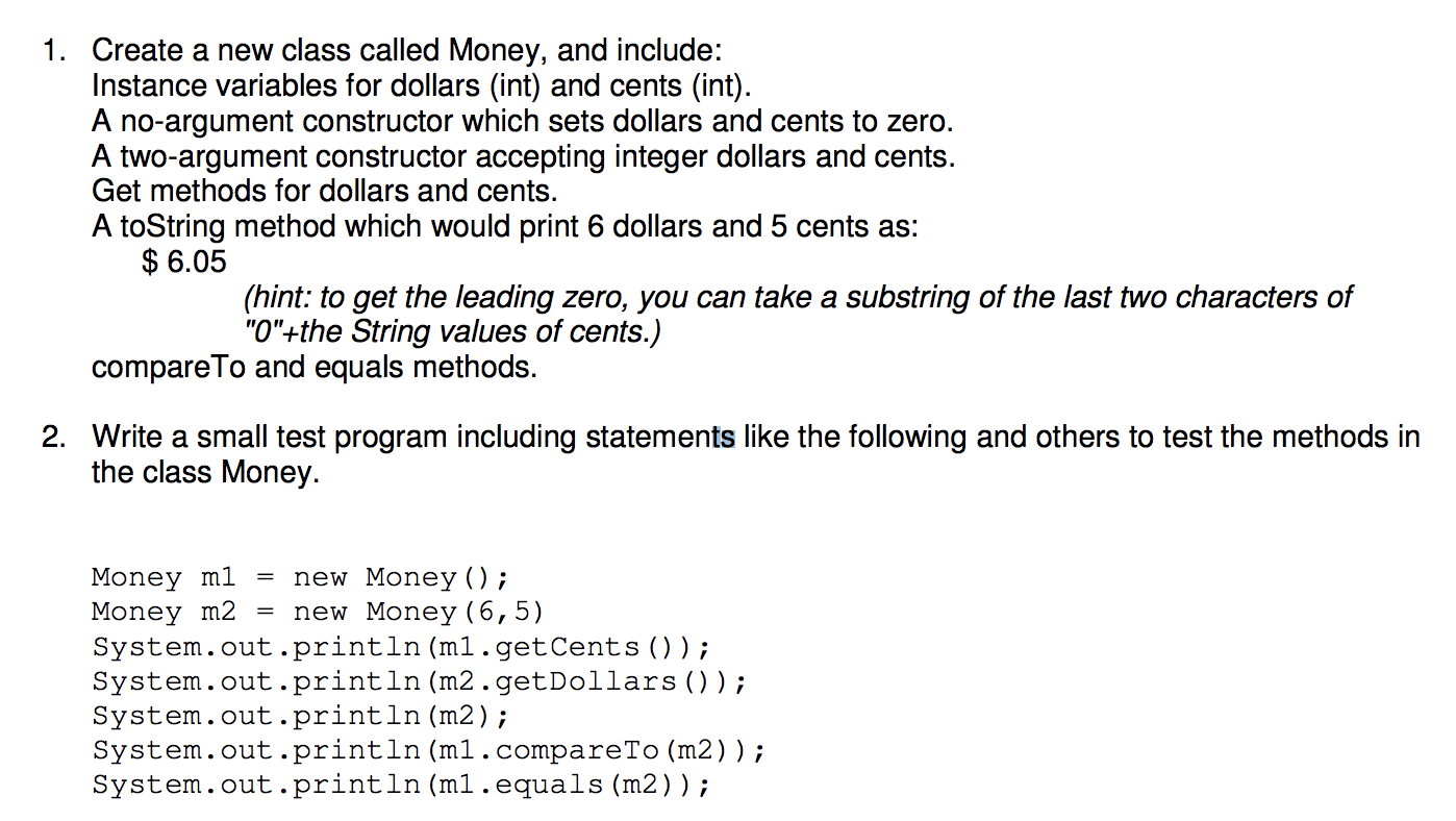 Solved 1. Create a new class called Money, and include: | Chegg.com