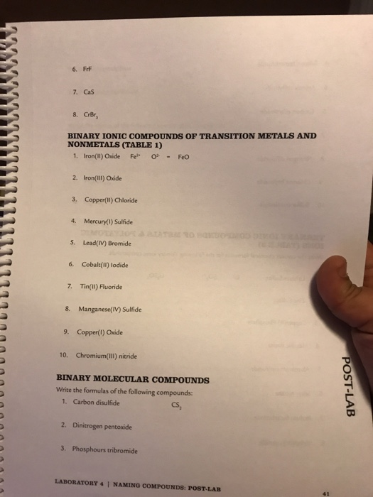 Solved 6. FrF 7. CaS 8. CrBr BINARY IONIC COMPOUNDS OF | Chegg.com