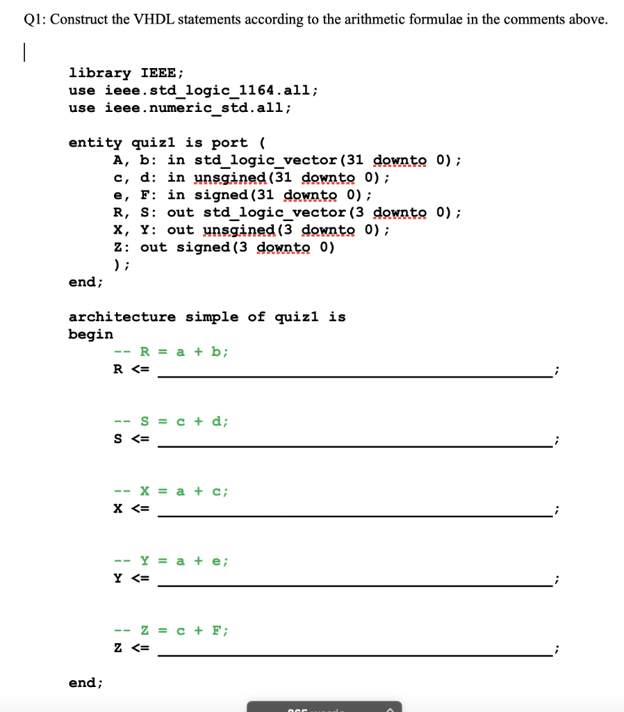 Q1: Construct the VHDL statements according to the | Chegg.com