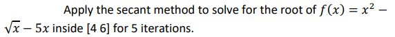Solved Apply The Secant Method To Solve For The Root Of