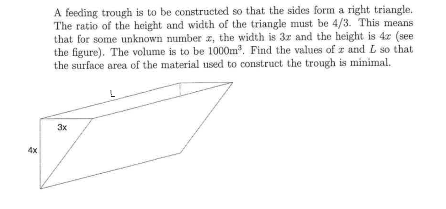 Solved A feeding trough is to be constructed so that the | Chegg.com